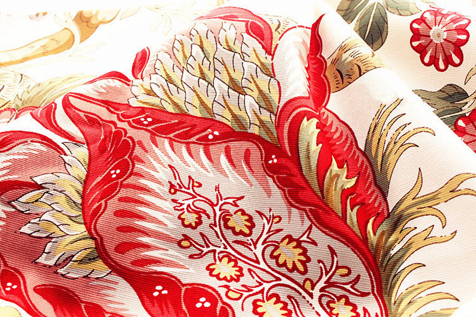 Large Peony on Fabric Cotton Linen Fabric Shabby Chic Floral Fabric,red ...