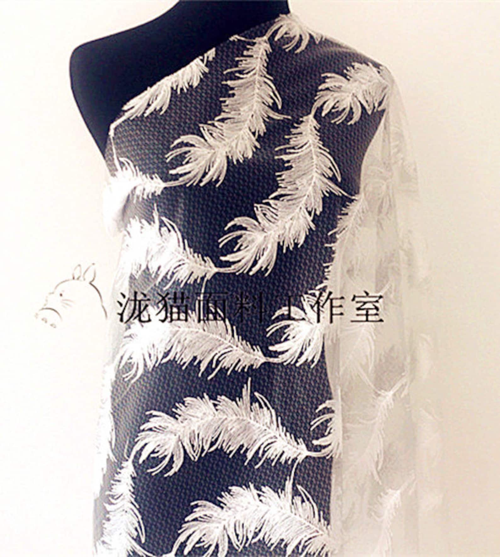 Feather Lace Fabric Black White Feathers Embroidered Lace Wedding ...