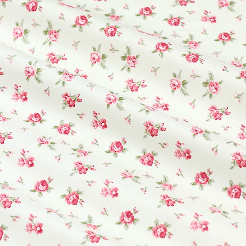 Retro Floral Cotton Fabric, Baby Cotton Shabby Chic Flower Cotton ...