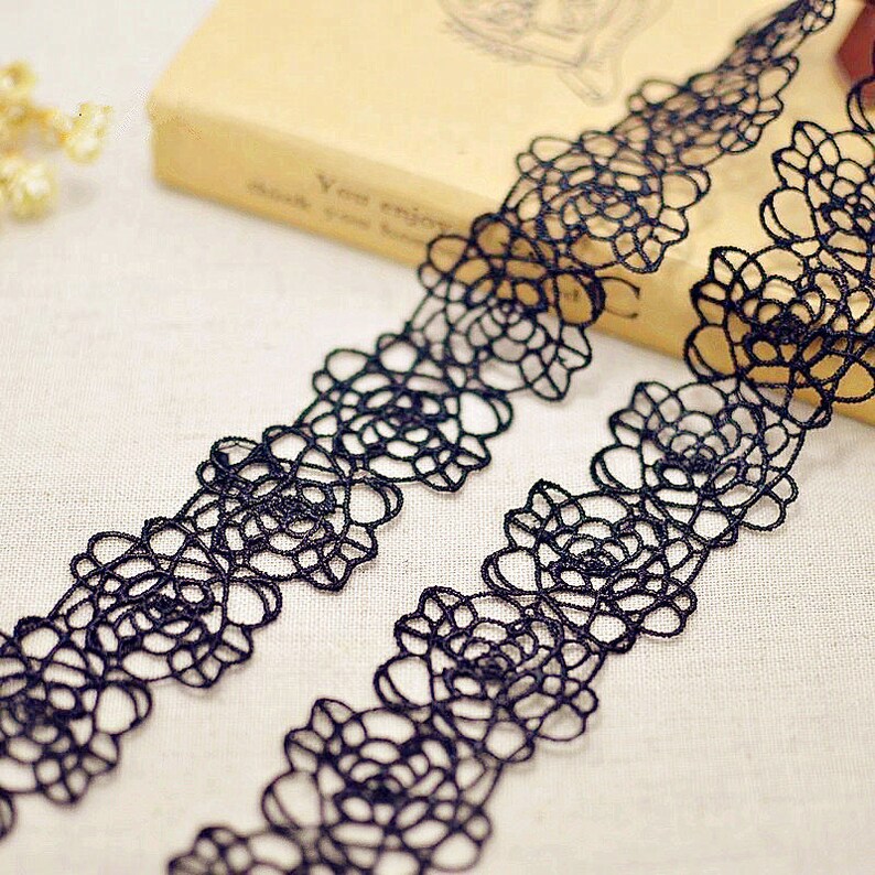 Retro Rose Flower Lace Trim Black Floral Lace Trim Wedding Trim ...