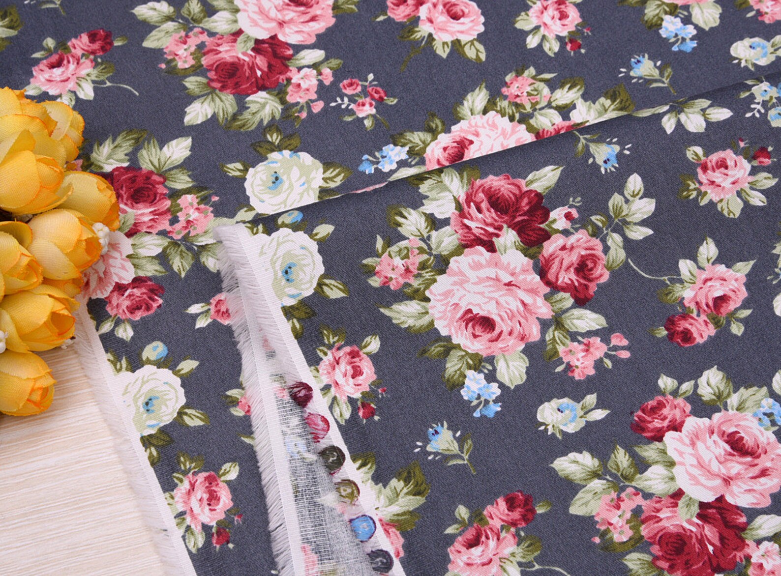 Floral Cotton Fabric, Shabby Chic Rose Cotton Flower Cotton Fabric for ...
