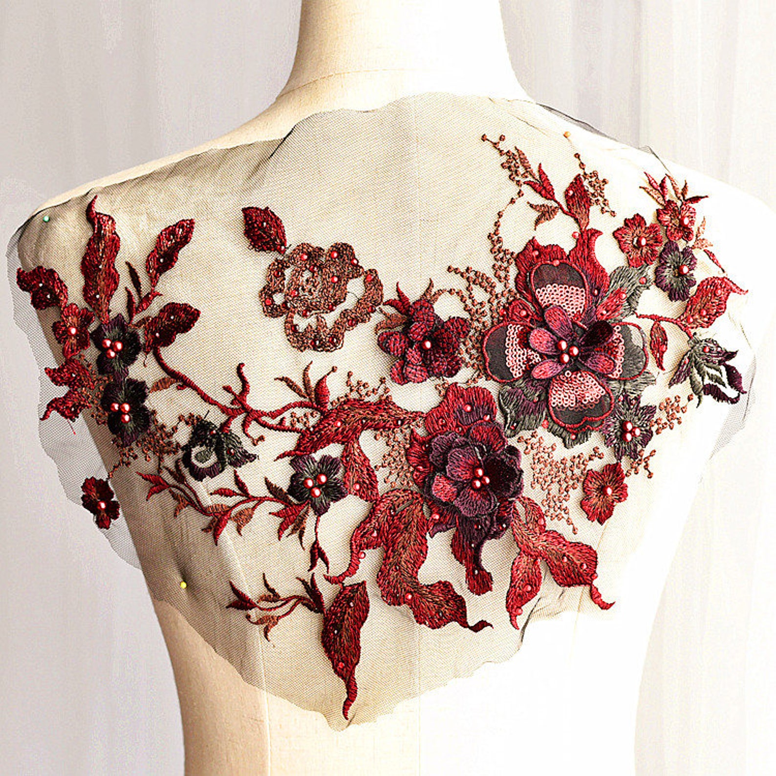 Beaded Applique Rhinestone Pearl Beaded Lace Floral Applique - Etsy