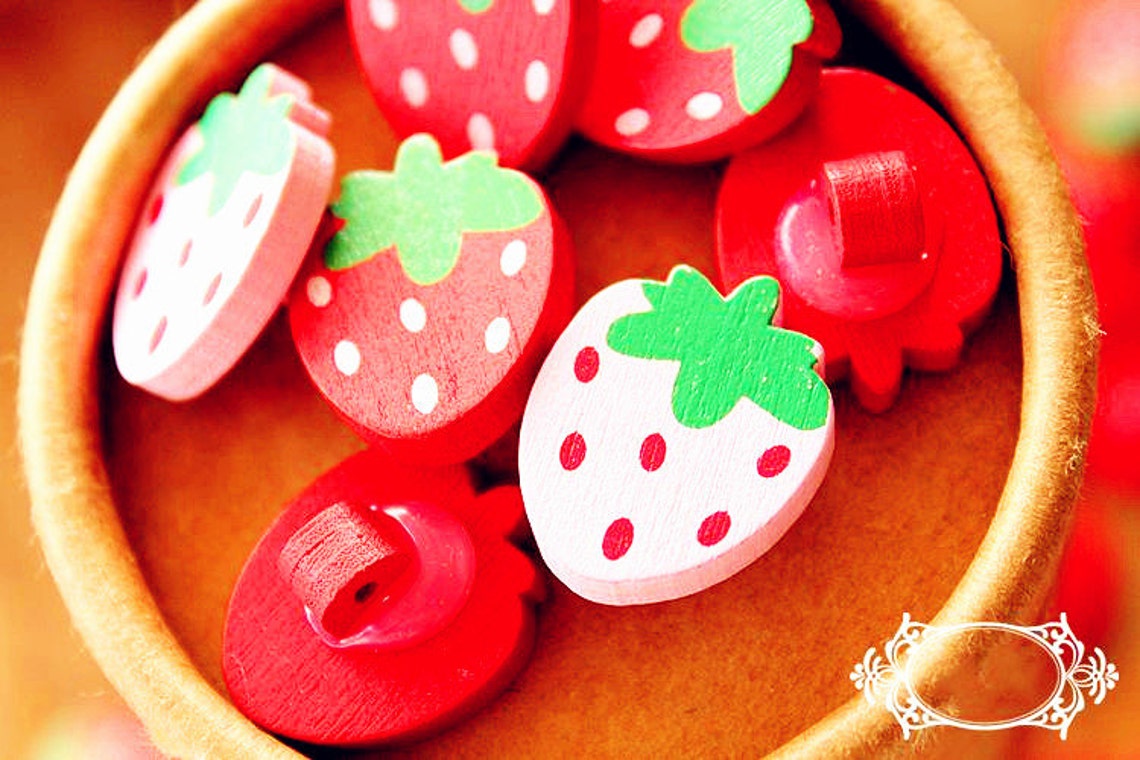 Strawberry Wood Buttons Painted Red Pink Strawberries Buttons - Etsy