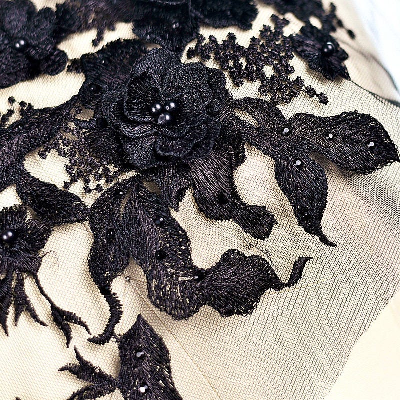 Beaded Applique Rhinestone Pearl Beaded Lace Floral Applique - Etsy