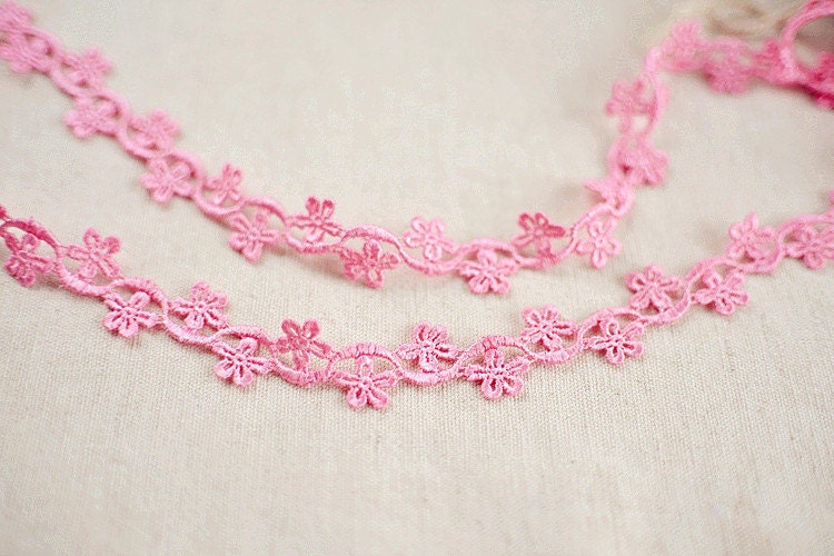 2yards Flower Trim Cotton Lace Trim 1.5cm Embroidered Pink - Etsy