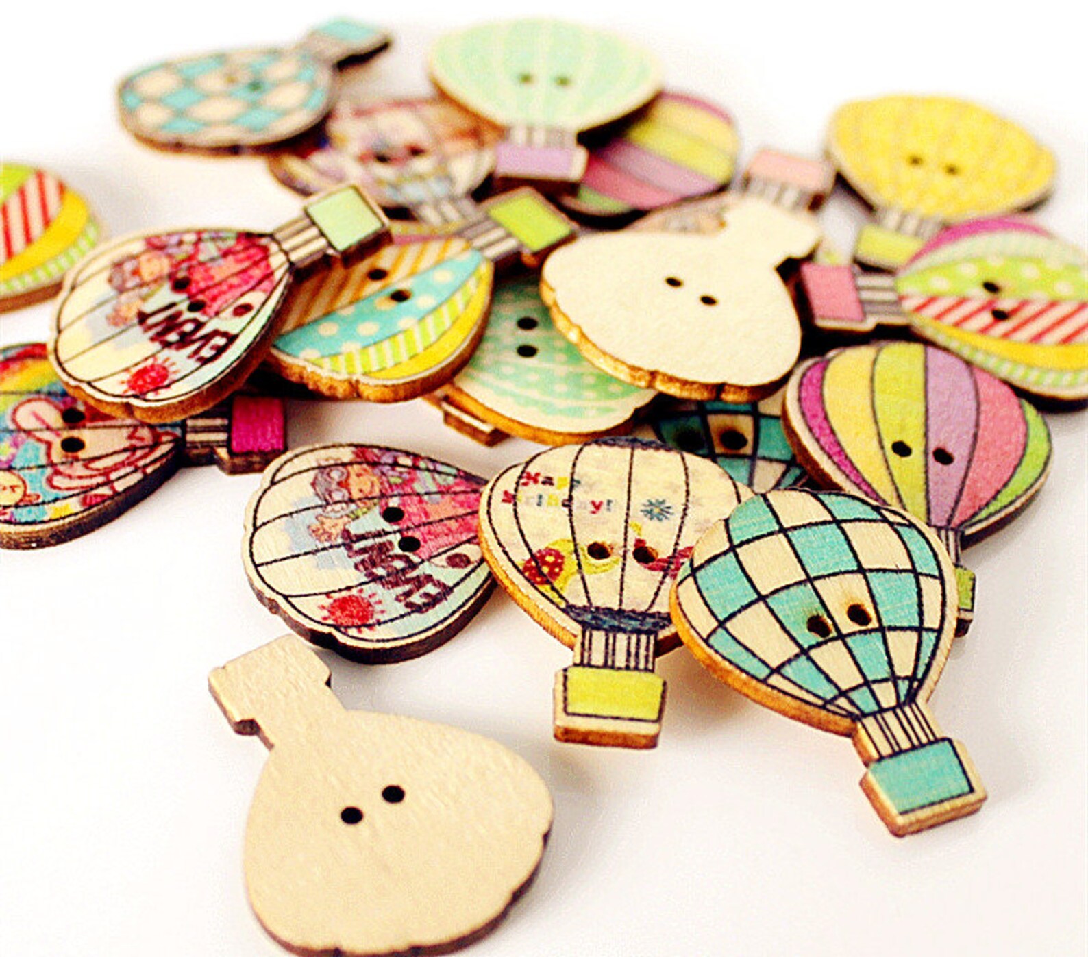 Vintage Fire Balloon Wood Button Colorful Painted Circus - Etsy