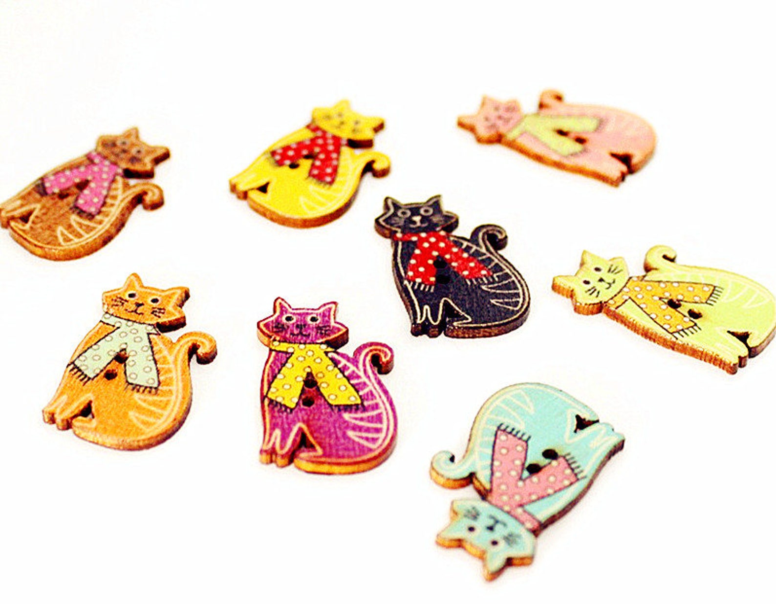 Cat Button Colorful Painted Cat Buttons Kids Children Sewing | Etsy