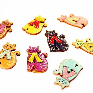 Cat Button Colorful Painted Cat Buttons Kids Children Sewing Wood ...