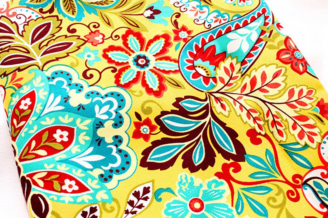 Bohemian BOHO Style Florals Cotton Fabric Colorful Flowers on Yellow ...