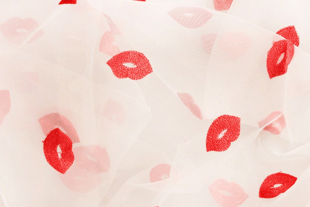 SALE Lace Fabric Embroidery Red Lips Wedding Bridal Veil Fabric Silk ...