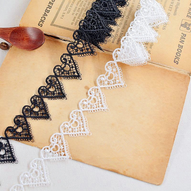 Heart Lace Trim Black White Love Heart Floral Lace Trim For | Etsy