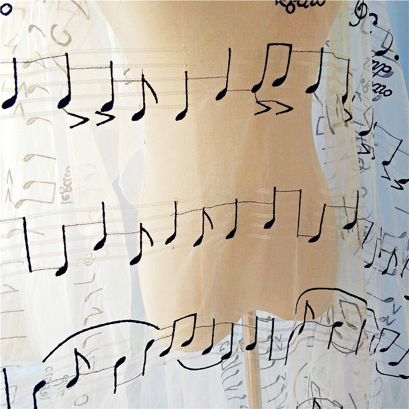 Embroidered Lace Fabric Black on Ivory Music Score Note Lace | Etsy