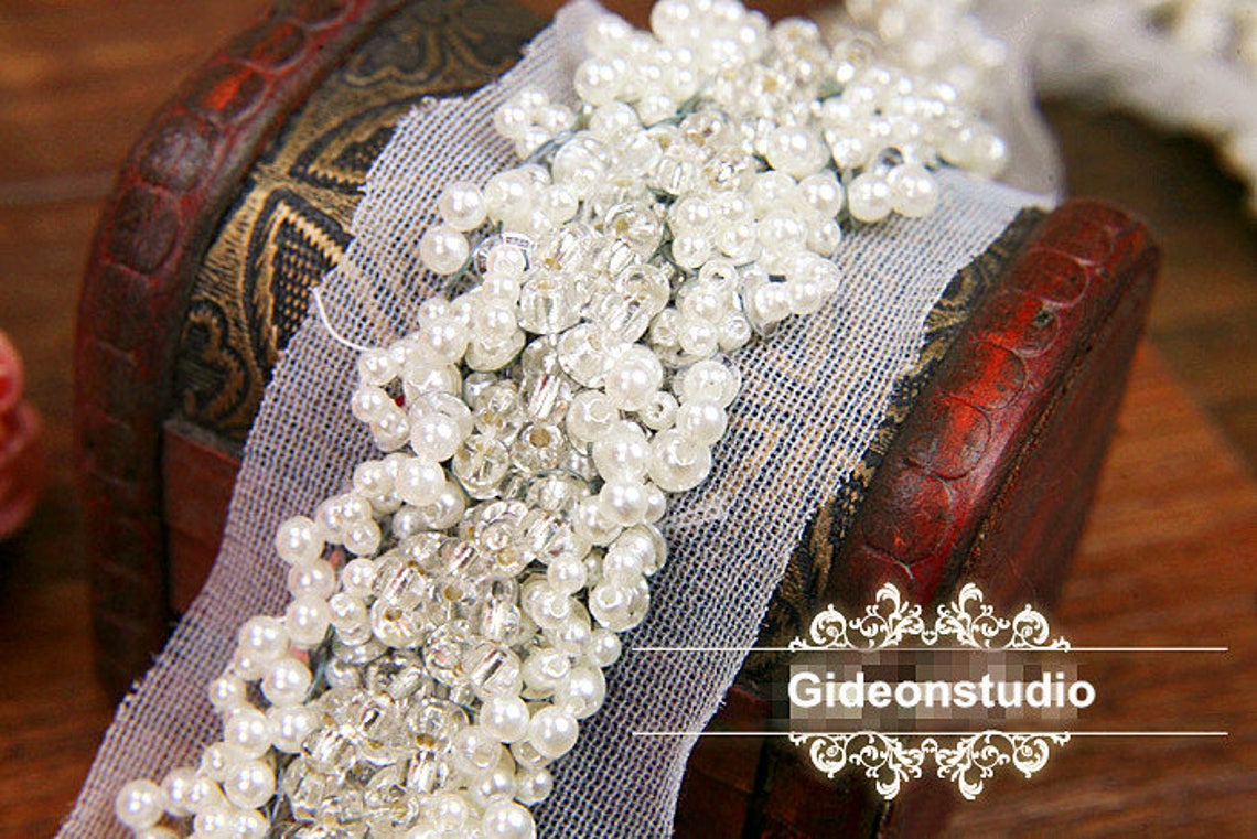 1 Yard Pearl Trim Black White Pearl Beaded Trim Ribbon for - Etsy