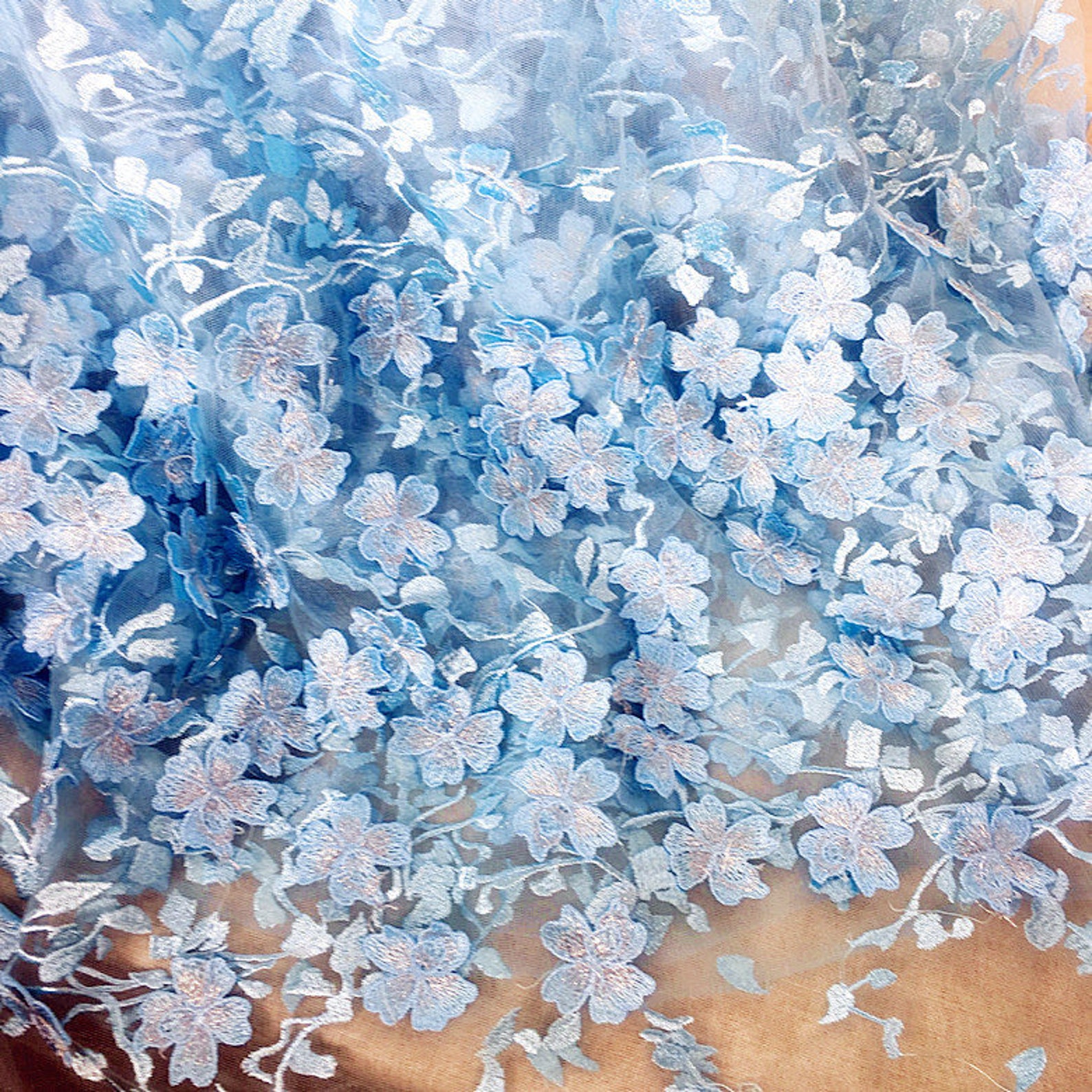 Flower Lace Fabric Blue Pink Florals Embroidered Lace Wedding Bridal ...