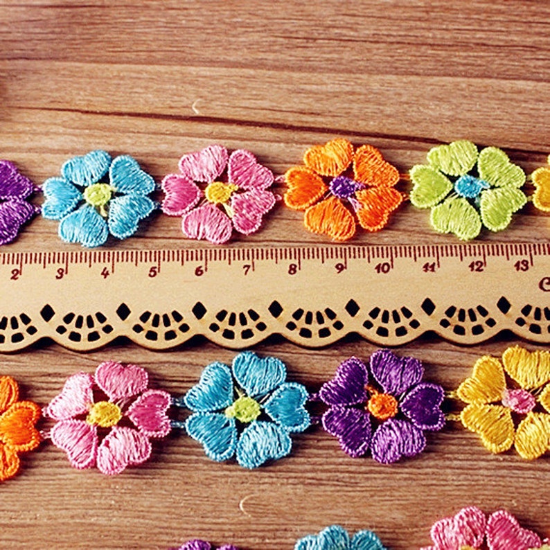 2 Yards Flower Lace Trim Colorful Floral Lace 25mm Embroidered Lace ...