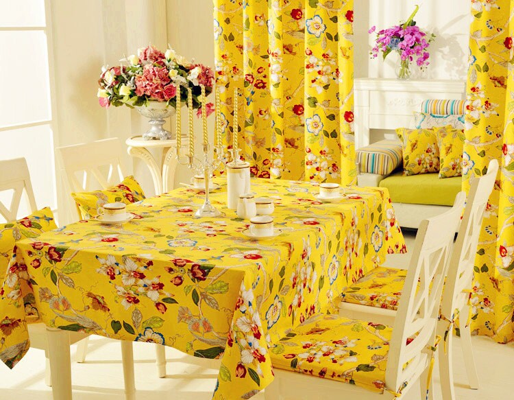 Large Flower Fabric Cotton Linen Fabric Yellow Red Shabby Chic | Etsy