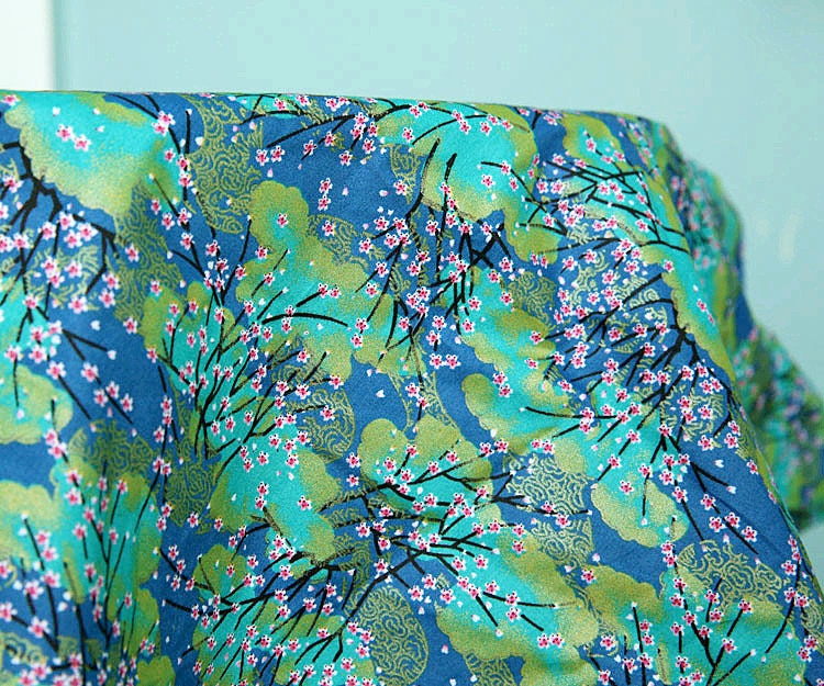 Floral Cotton Japanese Kimono Fabric Flower on Blue Fabric - Etsy
