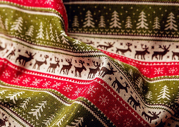 Christmas Fabric Linen Cotton Fabric Christmas Reindeer Fabric | Etsy
