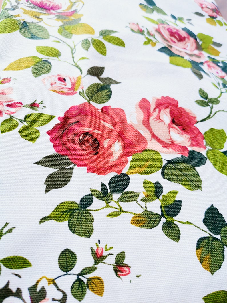 Large Rose Fabric Cotton Linen Fabric Shabby Chic Floral Etsy