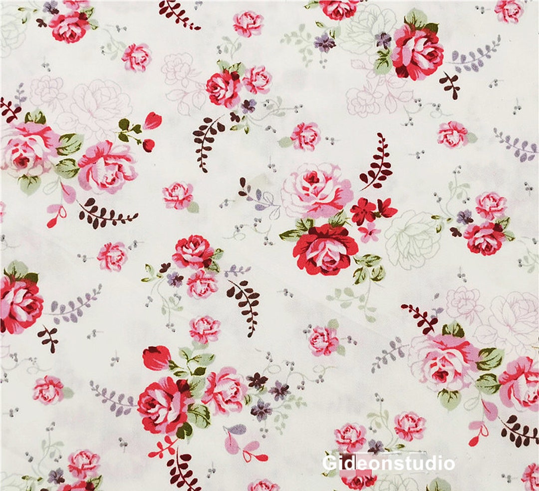 Rose Cotton Fabric, Red Rose Flower Fabric Shabby Chic Baby Cotton ...