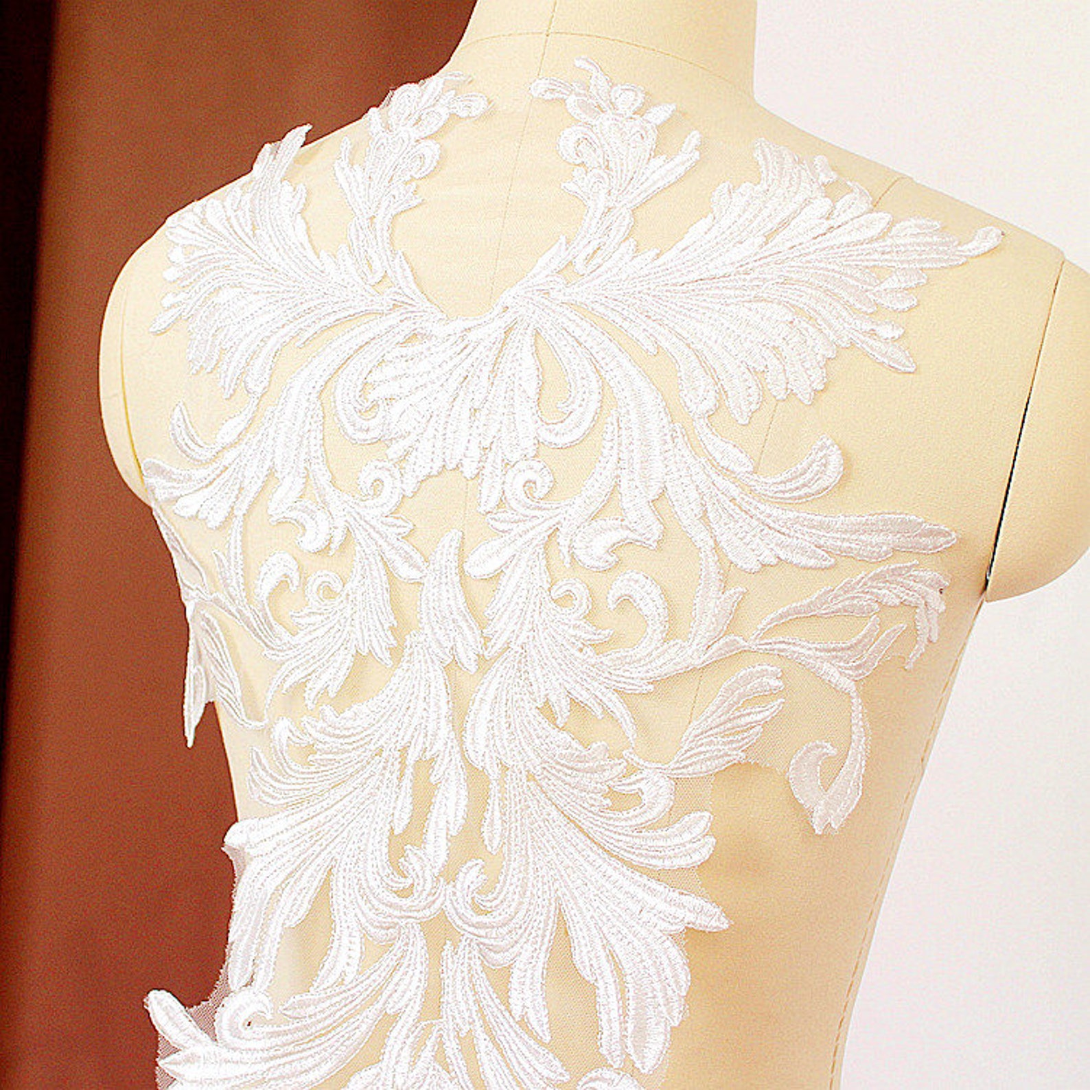 Off White Lace Fabric Feather Lace Applique Embroidered Lace | Etsy