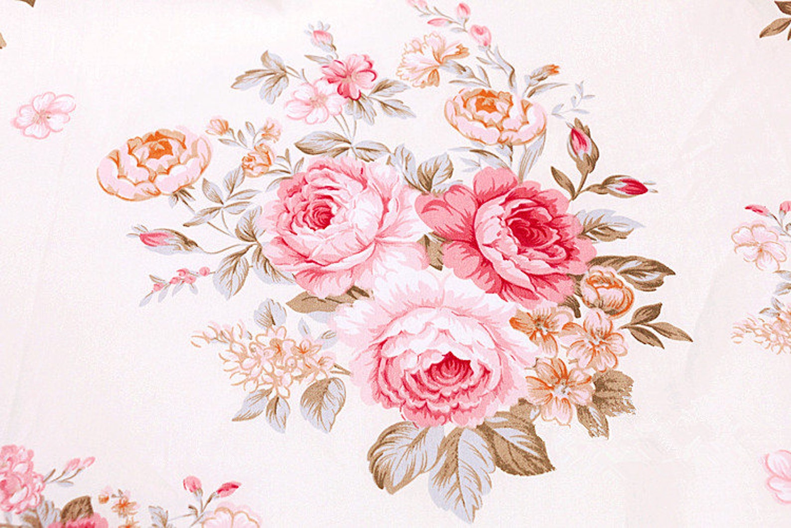 Large Flower Cotton Fabric Pink Rose Florals Cotton Fabric Etsy
