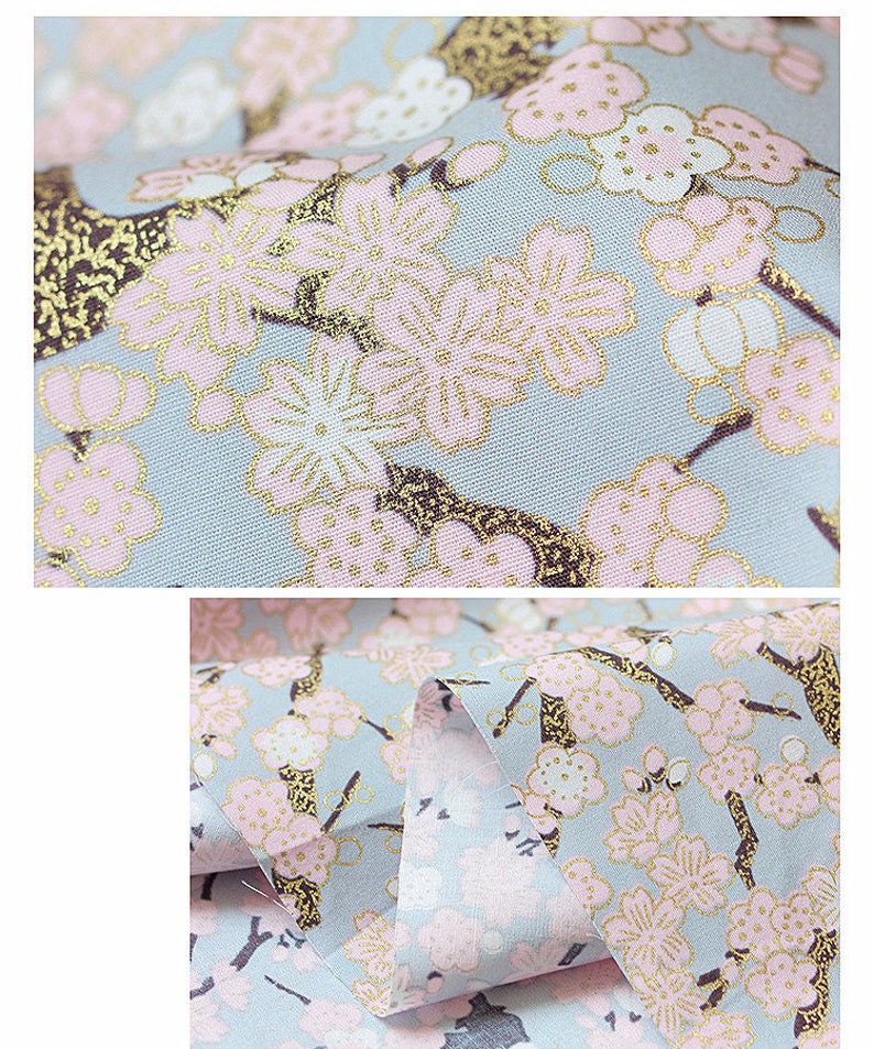 Sakura Flowers Cotton Fabric Japanese Kimono Fabricplum - Etsy