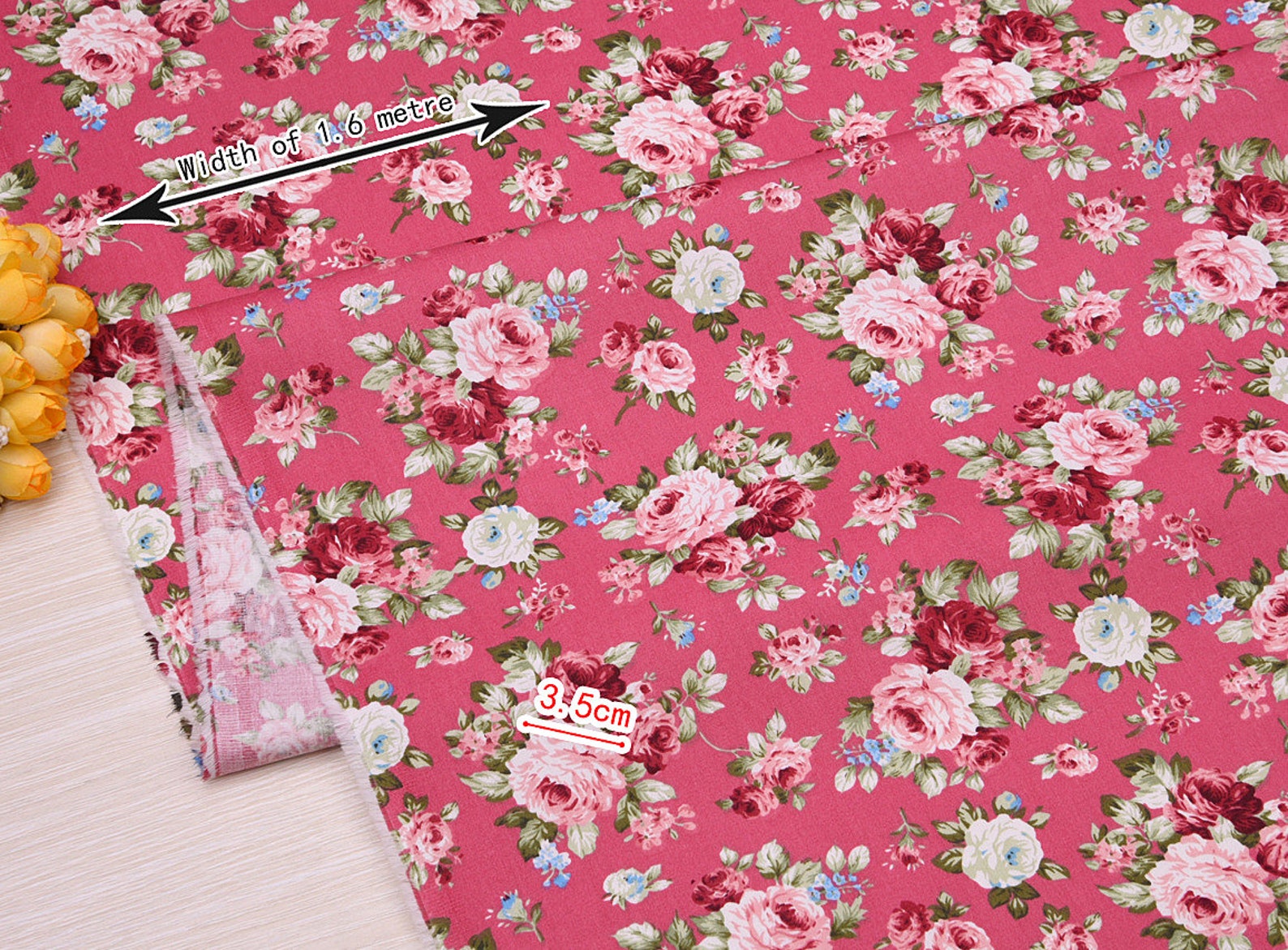 Floral Cotton Fabric, Shabby Chic Rose Cotton Flower Cotton Fabric for ...