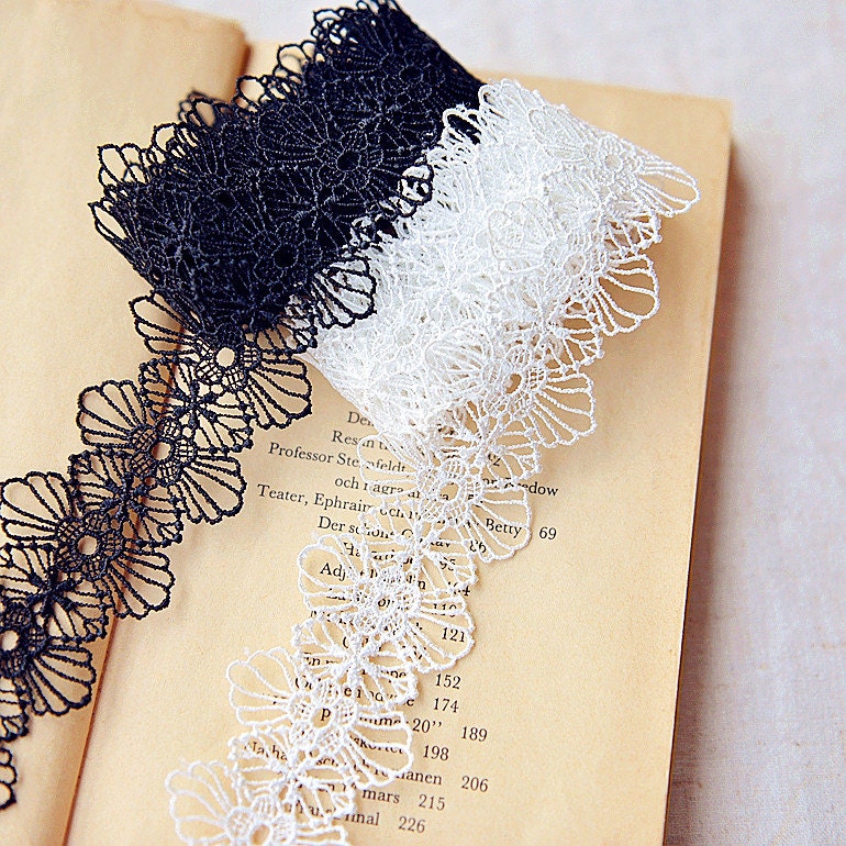 1 Yard Black Lace Trim Large Flower Lace Trim 4cm White Lace - Etsy
