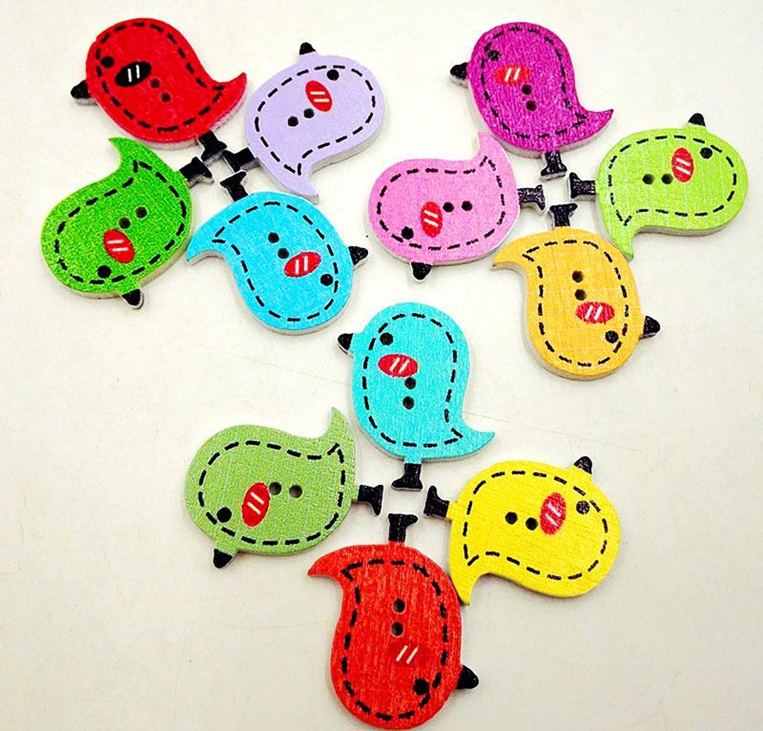 Bird Buttons Painted Sparrow Buttons Wood Button for Children Sewing ...