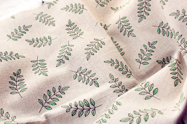 Green Olive Branch Fabric Beige Cotton Linen Fabric Shabby | Etsy