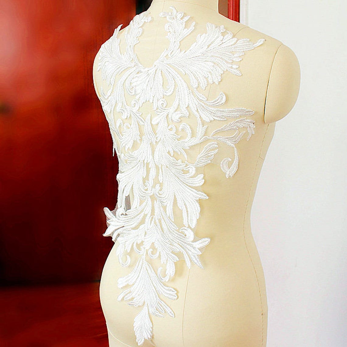 Off White Lace Fabric Feather Lace Applique Embroidered Lace | Etsy