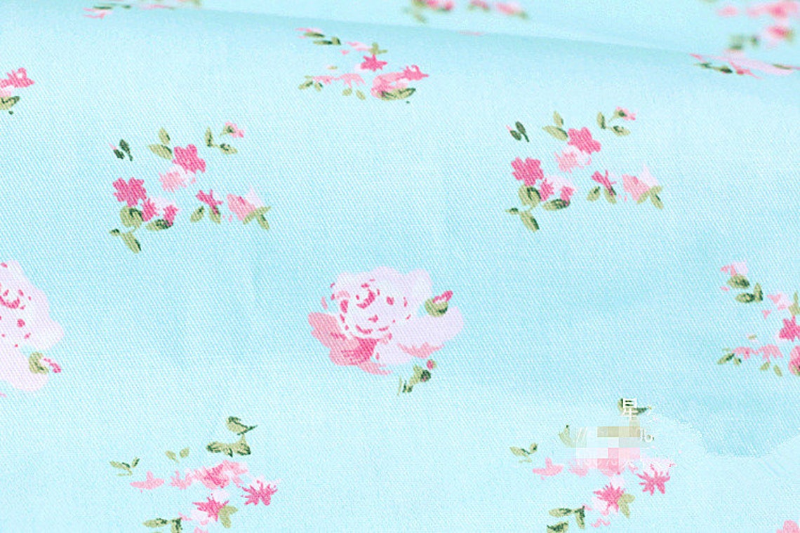 Rose Flower Cotton Fabric Large Floral on Green Cotton Fabric - Etsy