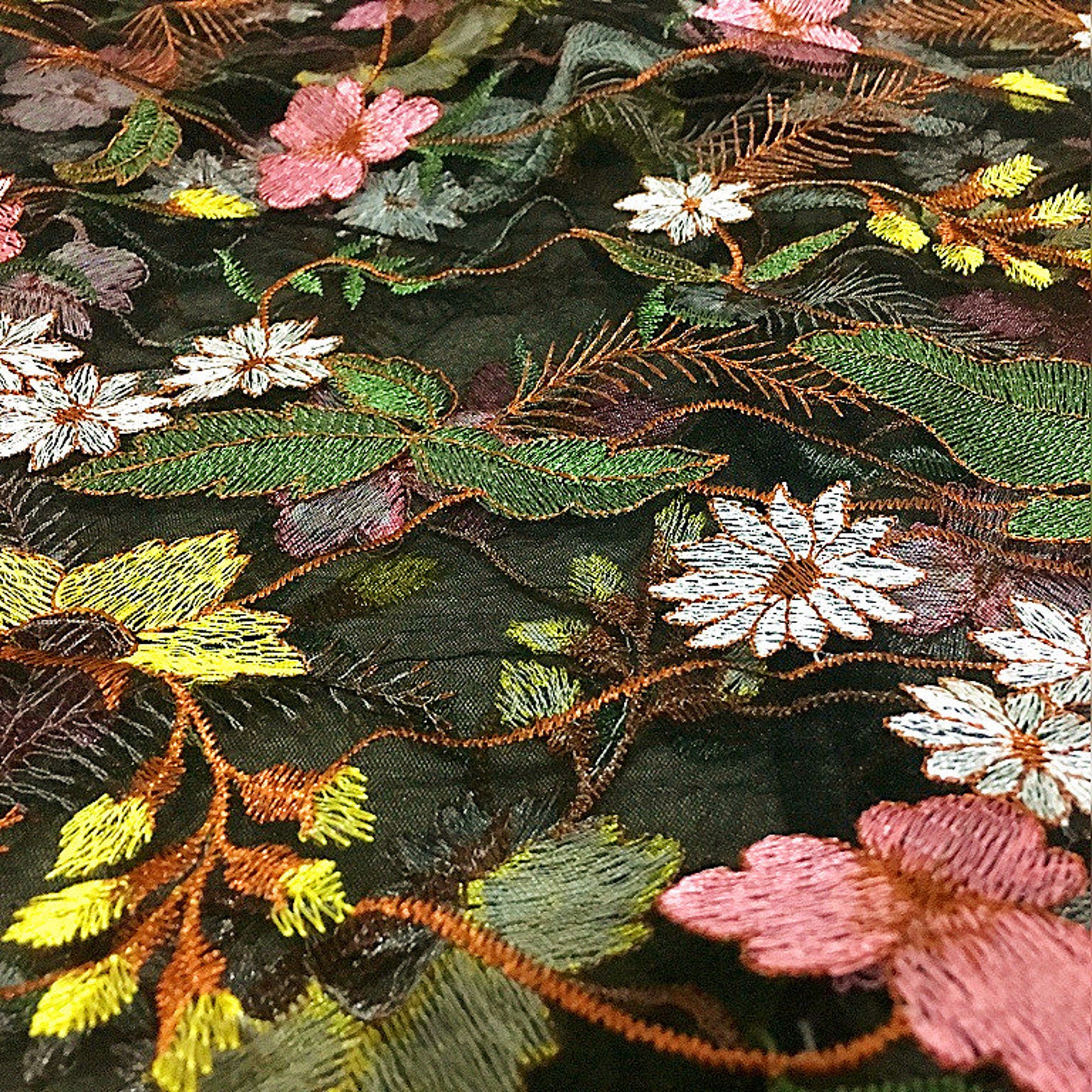 SALE Floral Embroidered on Black Lace Flower Lace Fabric - Etsy