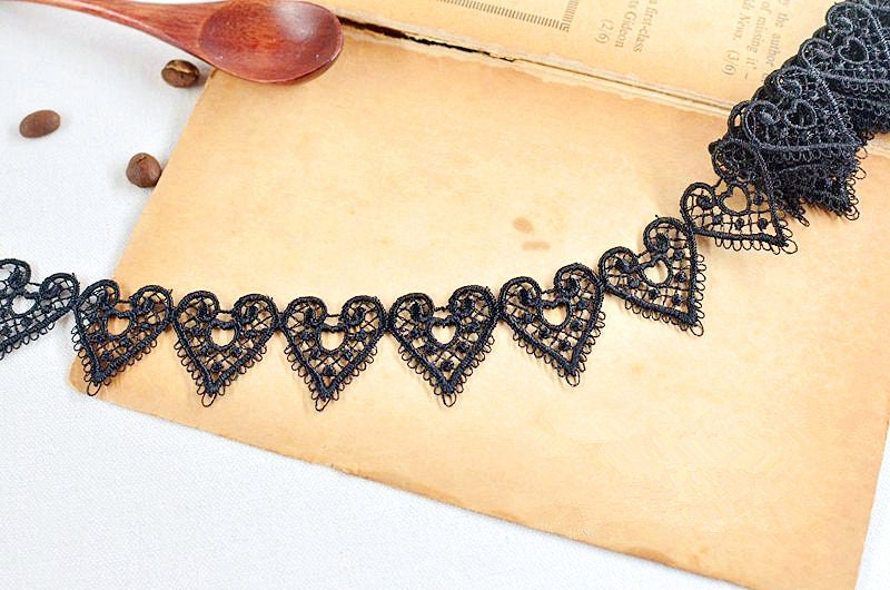 Heart Lace Trim Black White Love Heart Floral Lace Trim For | Etsy