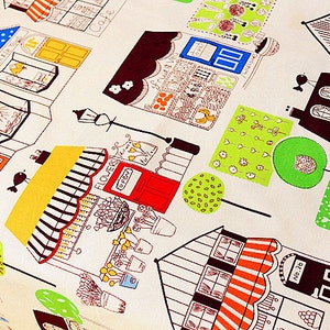 Kid Fabric Cotton Linen Fabric Street Scene of Small Town Fabric for ...