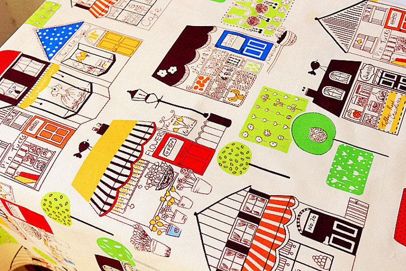 Kid Fabric Cotton Linen Fabric Street Scene of Small Town - Etsy