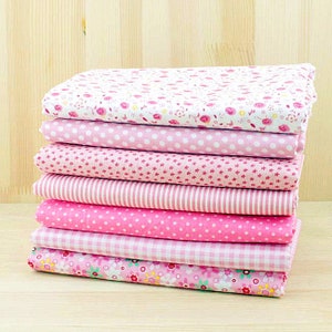 Pink Fabric Pink Bundle Fabric Flower Stripe Plaid Cotton Fabric Sets ...