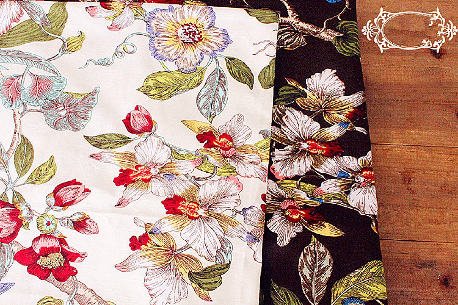 Cotton Linen Fabric Large Flower Fabric Black White Shabby | Etsy