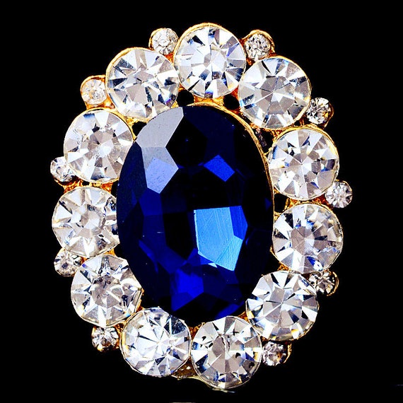 5pcs Rhinestone Buttons Brooch Blue Crystal Oval Cabochon | Etsy