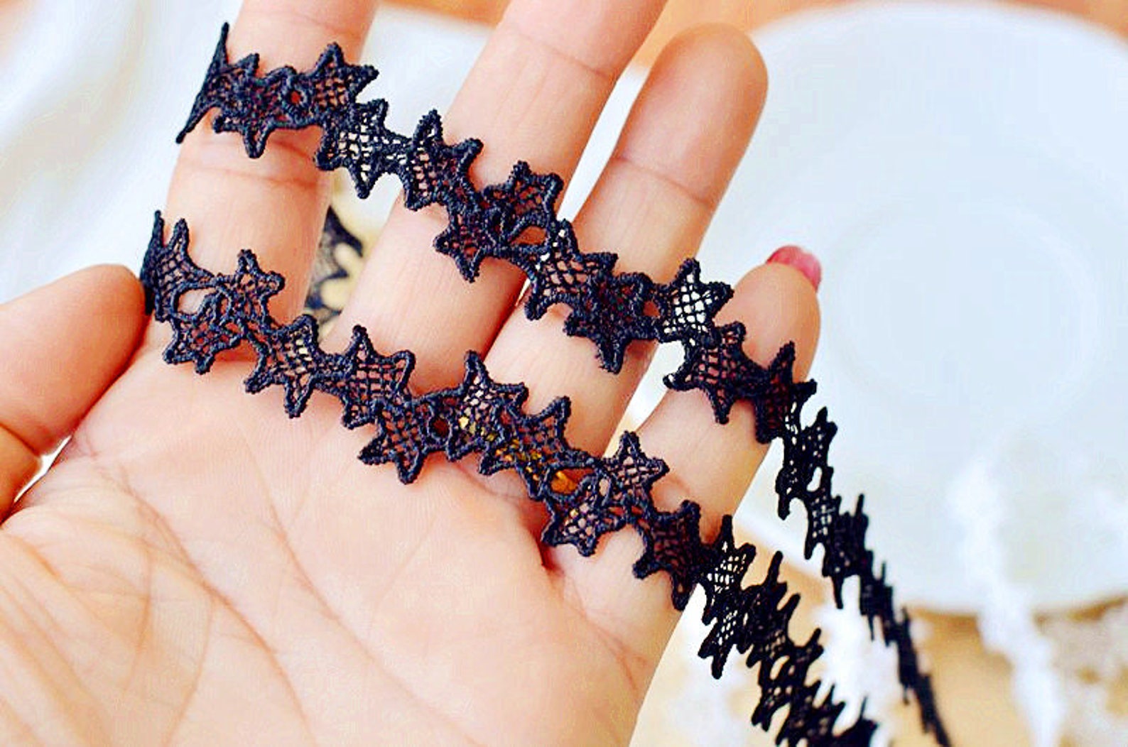 Black White Stars Lace Ribbon 18mm Flower Lace Trim for - Etsy