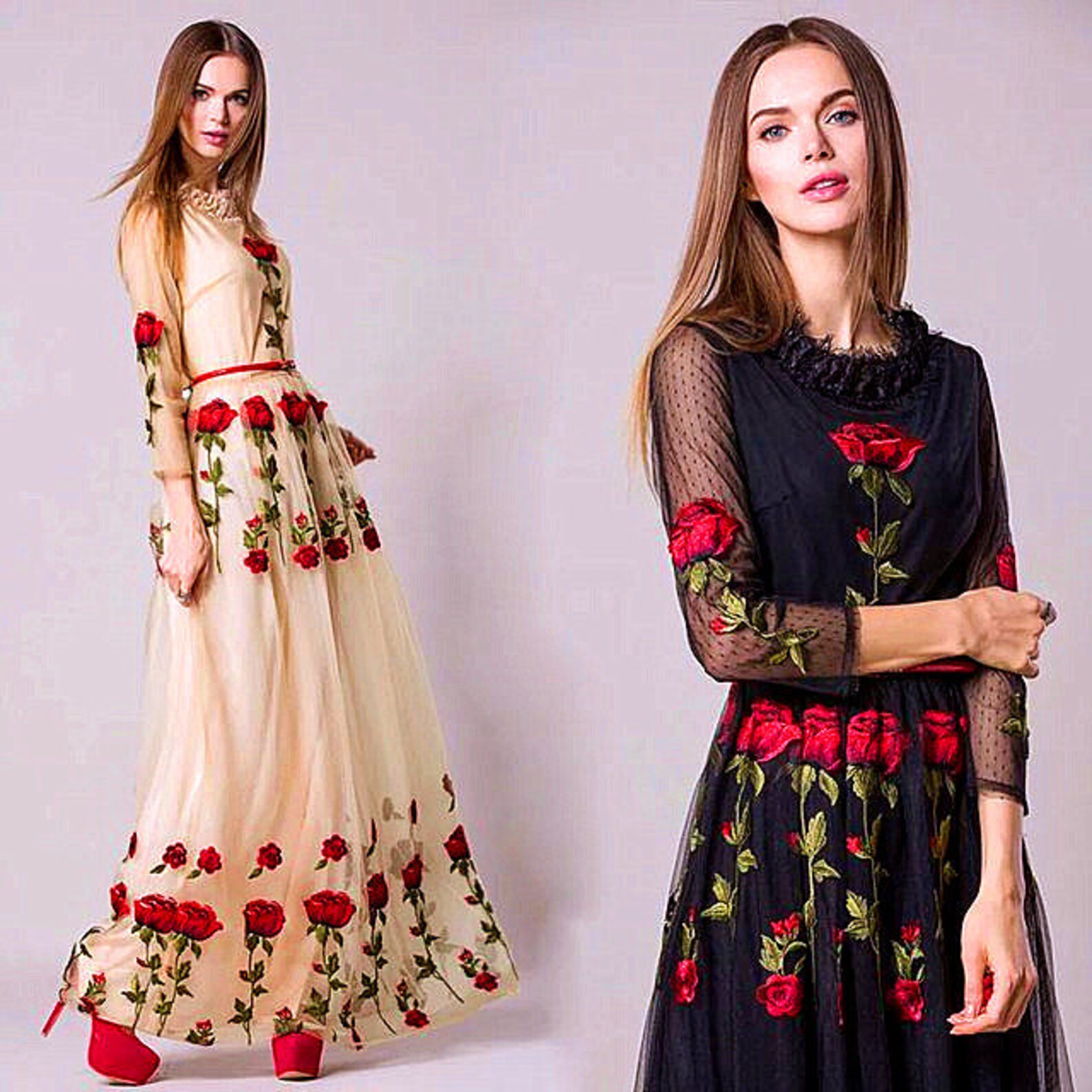 1 Yard Flower Lace Fabric Red Rose Embroidered on White Black - Etsy