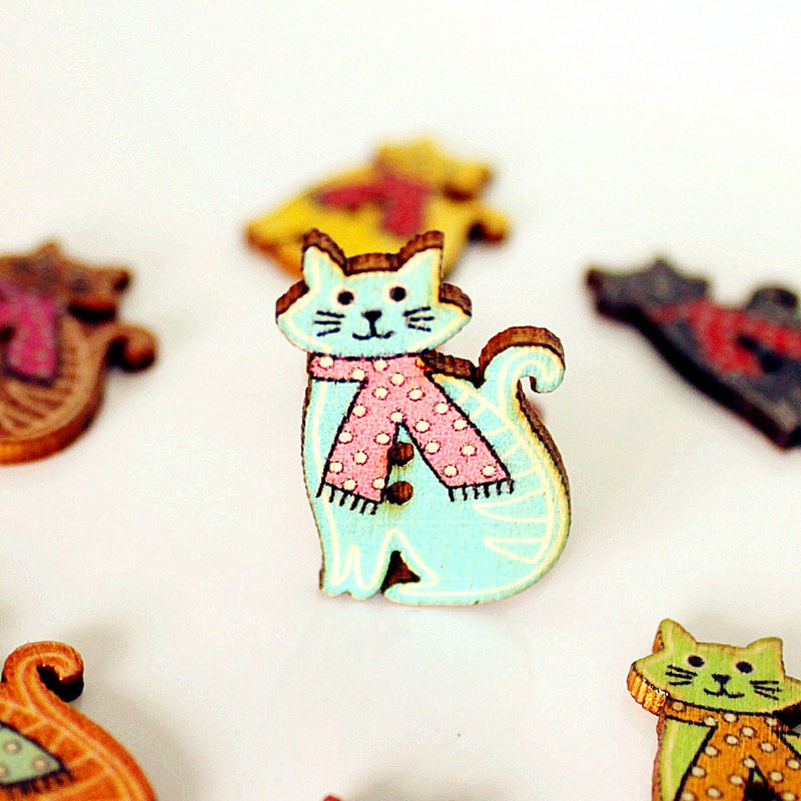 Cat Button Colorful Painted Cat Buttons Kids Children Sewing | Etsy