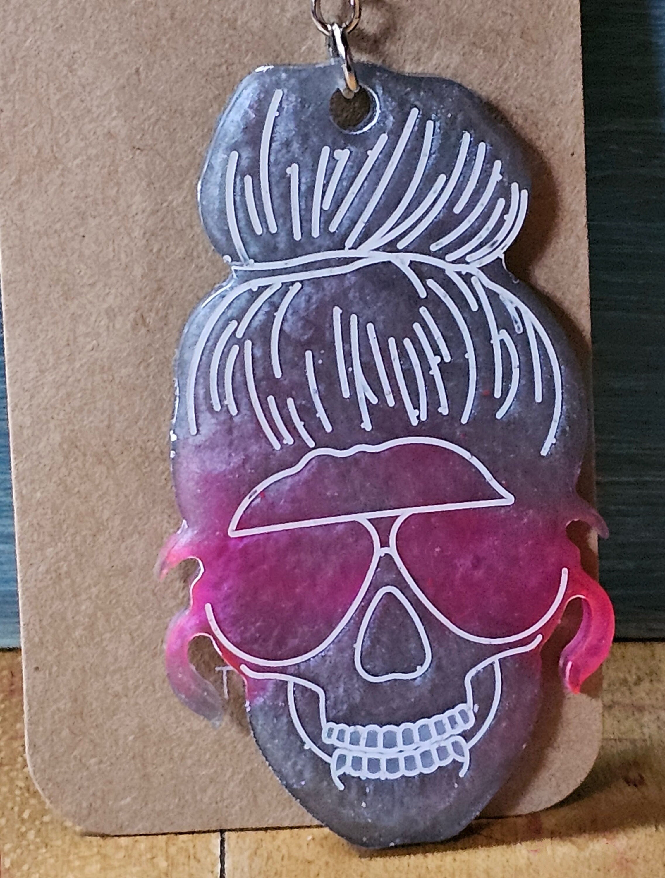 Resin Skull Woman Keychain, Resin Messy Bun Skull - Etsy