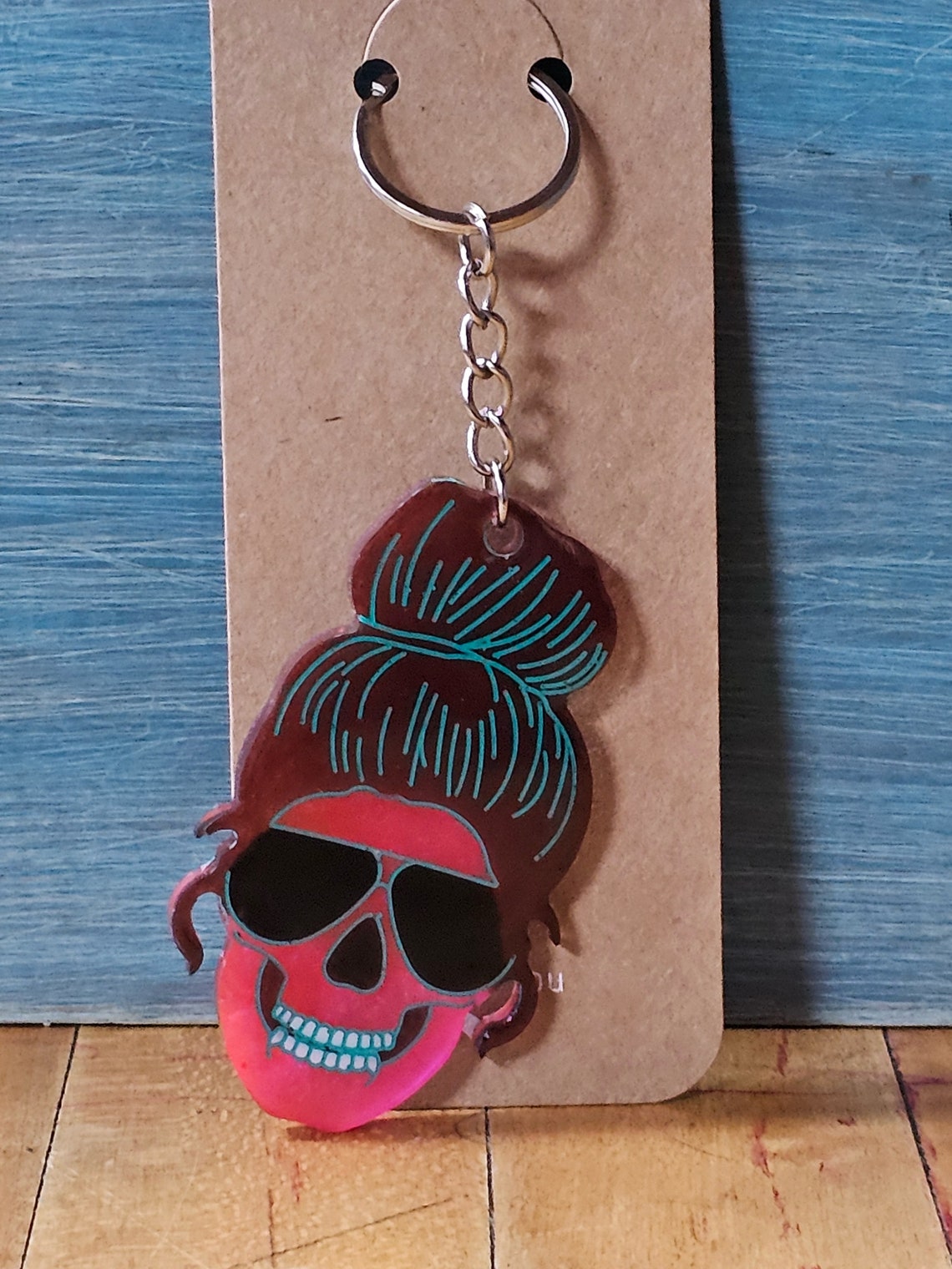 Resin Skull Woman Keychain, Resin Messy Bun Skull - Etsy