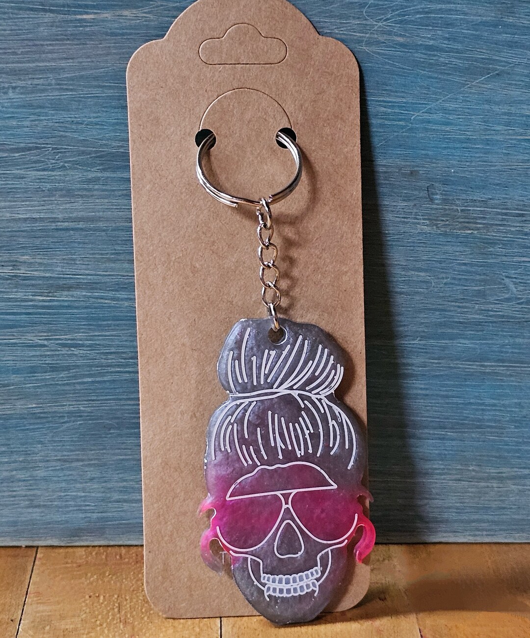 Resin Skull Woman Keychain, Resin Messy Bun Skull - Etsy