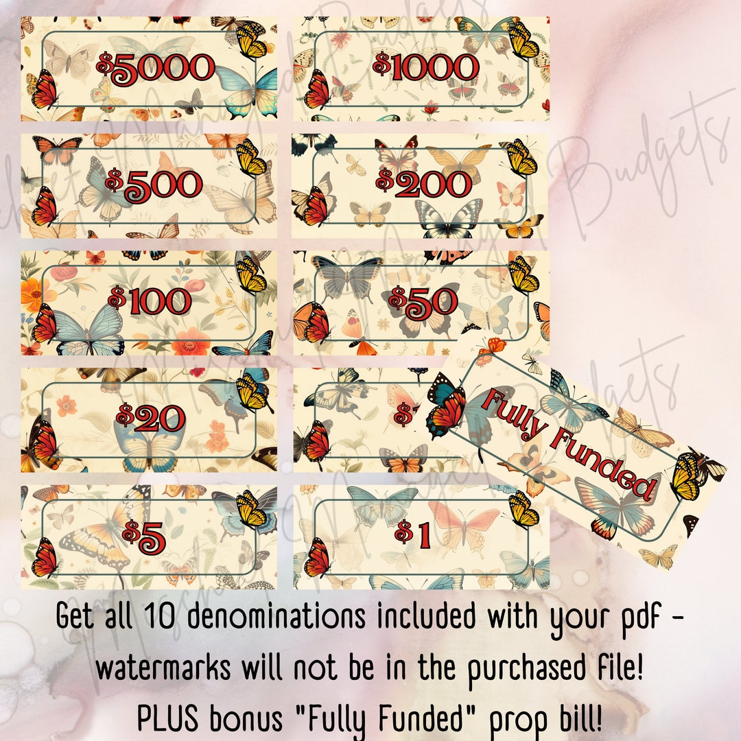 Butterfly Prop Money - Cash Stuffing - Money Placeholders - 10 ...