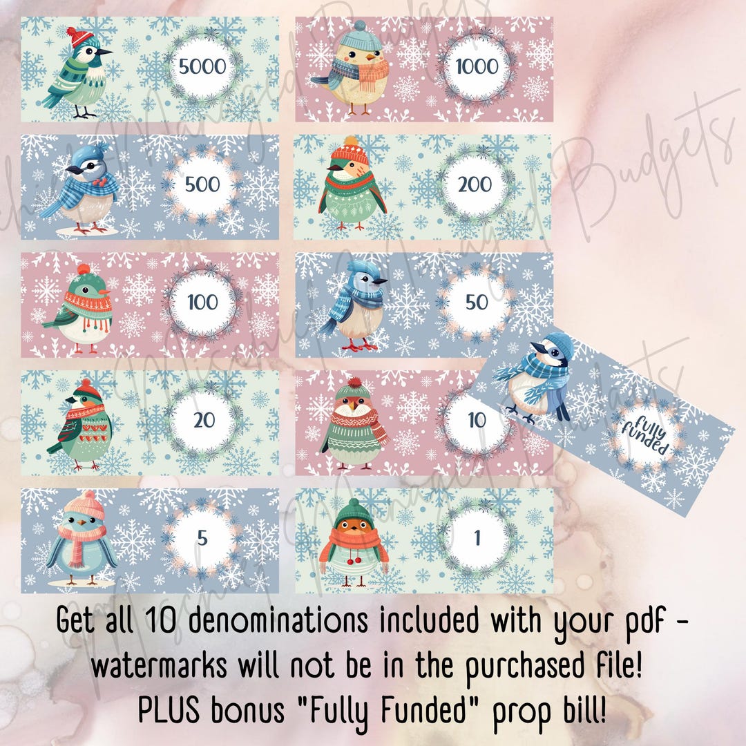 Winter Birds Prop Money - Cash Stuffing - Money Placeholders - 10 ...