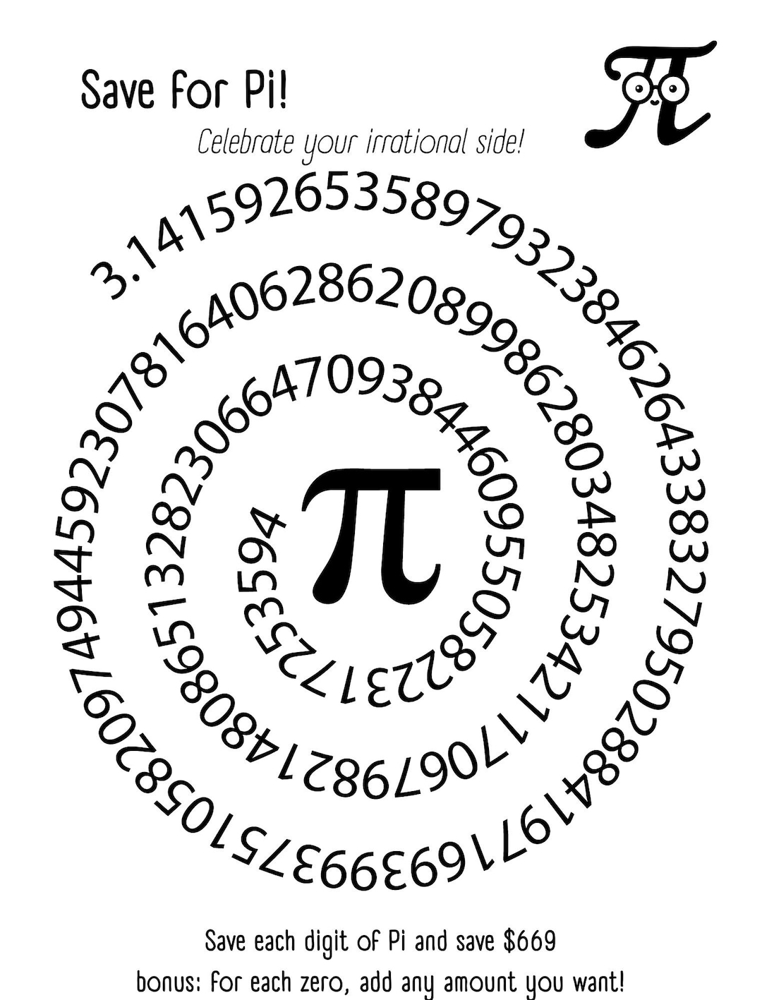 Pi Savings Challenge - Celebrate Your Irrational Side! - Etsy
