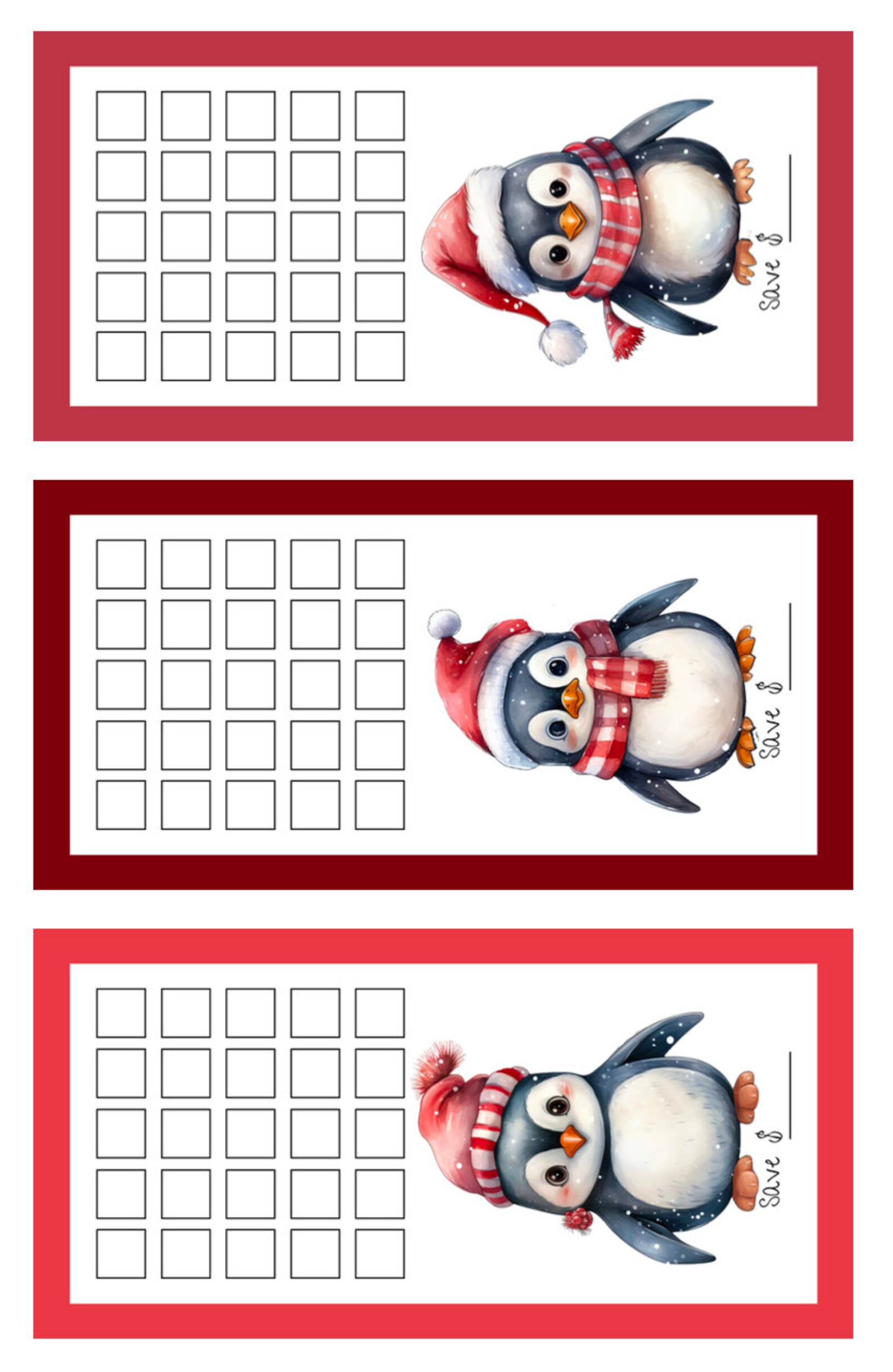 Christmas Penguins - Mini Savings Challenges - Digital - Etsy
